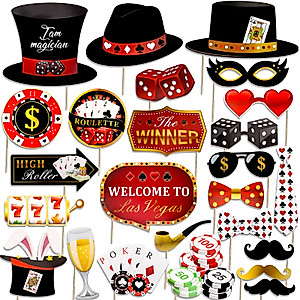 Las Vegas Casino Photo Booth Props Funny DIY Poker Theme Selfie Props Kit for Night Party Decoration Party Favors 25 Pieces