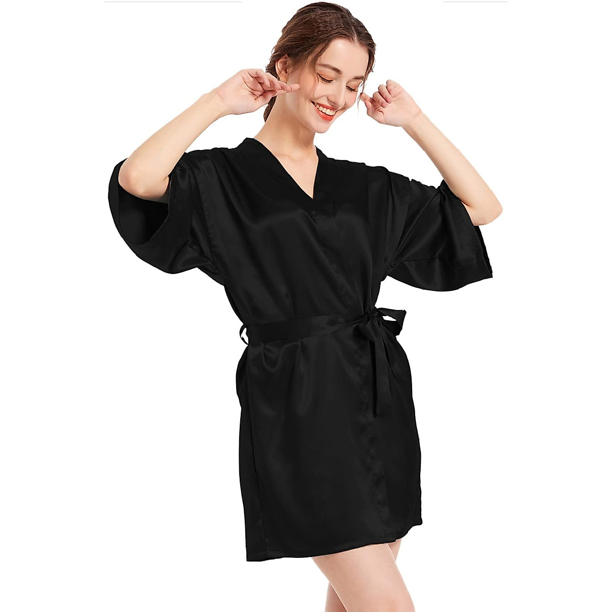 Women's Birthday Robes Queen Squad Silky Kimono Nightgown Spa Bathrobes Sleepover Party Dressing Gown Black