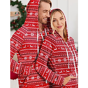 Ekouaer Christmas Onesie Adult Reindeer Onesie Womens Soft Onesie Pajamas With Pocket (Elk&Snowflake,Small)
