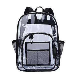 Fei Fan PVC fashion transparent backpack, heavy duty transparent backpack XL, men, women, daily life, work, travel. (Black)