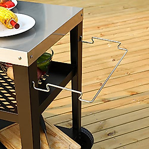 Royal Gourmet PC3404S Rolling Dining Table with Trash Bag Holder, Outdoor Garden Patio BBQ Kitchen Food Prep Table Cart, 34"L x 20"W Stainless Steel Tabletop, Silver & Black