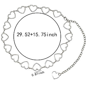 Kefley Heart Waist Chain Belt with Long Tassel Tail Body Belly Chains Silver Geometric Heart Waist Belts Y2K Chain for Dresses Pants Skirt Trousers Jeans Chain Accessories