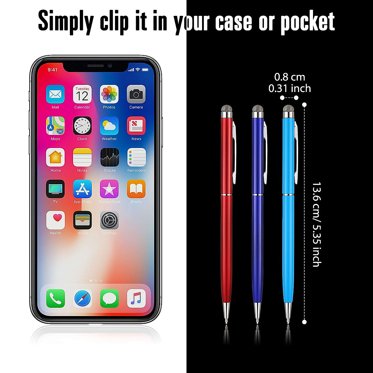 Outus 12 Pieces Stylus Pens for Touch Screens, Retractable Fiber Tip 2 in 1 Capacitive Stylus Ballpoint Pen Compatible with iPad iPhone Tablets Samsung All Universal Touch Screen Devices