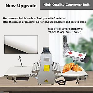 INTBUYING Countertop Dough Sheeter Machine 24in Reversible Pastry Dough Roller Press Sheeter Dough Flatten Laminator Pie Crisp Sheets Folding Machine Danish Pastry Machine 0.04"-1.26" Thickness 110V