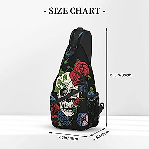 Skull And Rose Flower Sling Bag Crossbody Backpack For Women Men Hiking Travel Over The Shoulder Bag Pouch Small Daypack Casual One Strap Pack Lightweight Cross Chest Bag Purse Outdoor Cycling