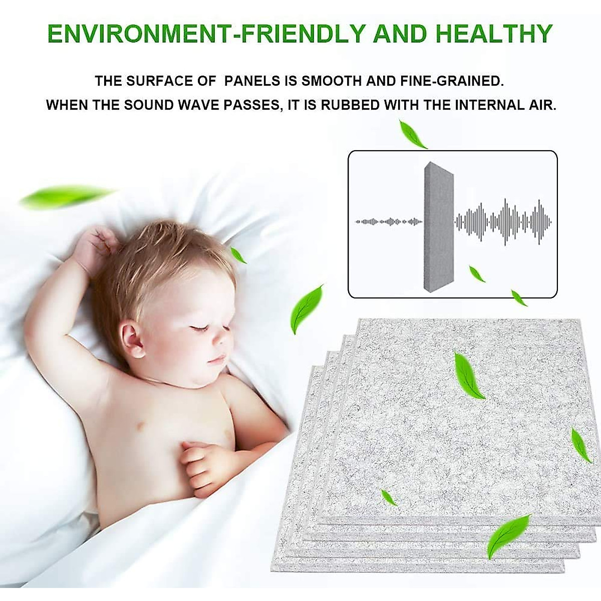 Acoustic Absorption Panels Zero Emission Sound Proofing Flame Retardant Panels, Use for Wall Decoration and Acoustic Treatment, 12 X 12 X 0.4 Inches 12 Packs (Snowy White)