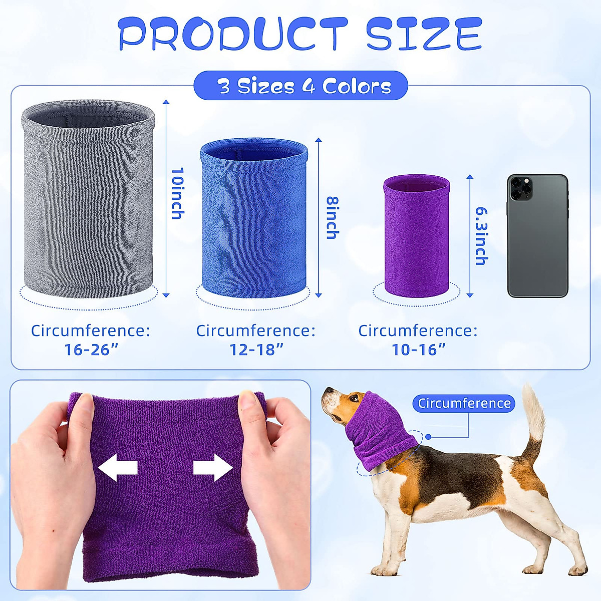 5 Pcs 3 Size Dog Head Wrap Neck Warmer Dog Neck and Ears Warm Winter Dog Pet Dog Snood Ear Cover Ear Wraps Sound Proof for Calming Cat Dog Anxiety Relief Grooming Bathing Noise Protection