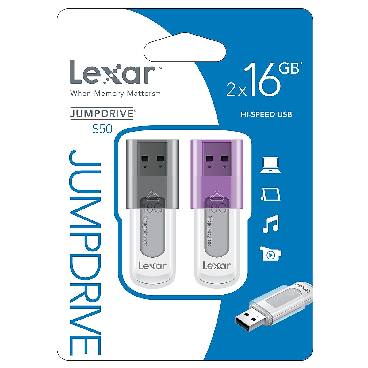Lexar 16GB JumpDrive S50 USB 2.0 Flash Drive - 2 Pack