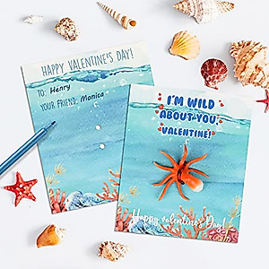 POPGIFTU 36 Pack Valentines Day Cards with Sea Animal Toys for Kids, Valentines Gift Set , Fun Valentines Party Favors for Boys Girls, Classroom Exchange Treat Prizes Bulk for School Class Teacher