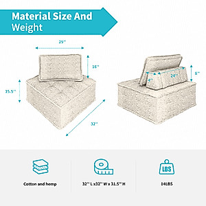 CECER Modular Sectional Sofa, Armless Floor Sofa Couch, Convertible Sofa Bed, Oversized Variable Sectional Sofa Couches for Living Room, Free Combination 2 PC, Beige