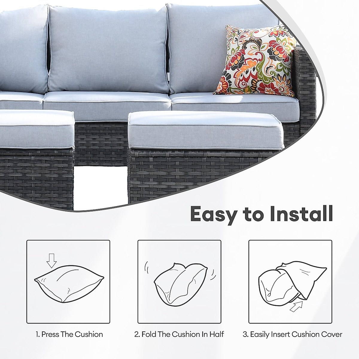 ovios Patio Cushion Covers, Waterproof Cushion Cover for Outdoor Furniture, Sofa, Couch, Ottoman Seat Back Cushion Cover with Zipper (8 Covers, Grey)