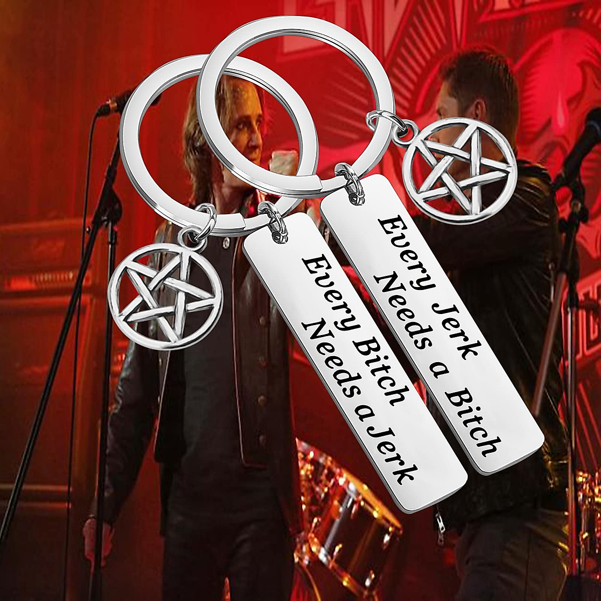 LQRI SPN Jewelry Bitch Jerk Keychain Every Jerk Needs a Bitch Best Friend Keychain TV Show Theme Gifts (silver)