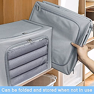 Clothes Storage Bins with Foldable Sturdy Frame and Carrying Handles,Stackable Storage Box for Closet Shelf Organizers for Seasonal Clothing,Blankets,Towel Bed Sheets,Toys Gift Others (Medium -40L x3PACK, Grey)