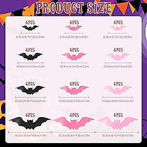 48Pcs Pink Halloween Bats Wall Decor, 3D Bats Halloween Decoration PVC Bats Wall Bat Stickers for Wall, Adhesive Bat Wall Decals Spooky Bats for Home Indoor, Halloween Wall Decor(Black Pink Rose)