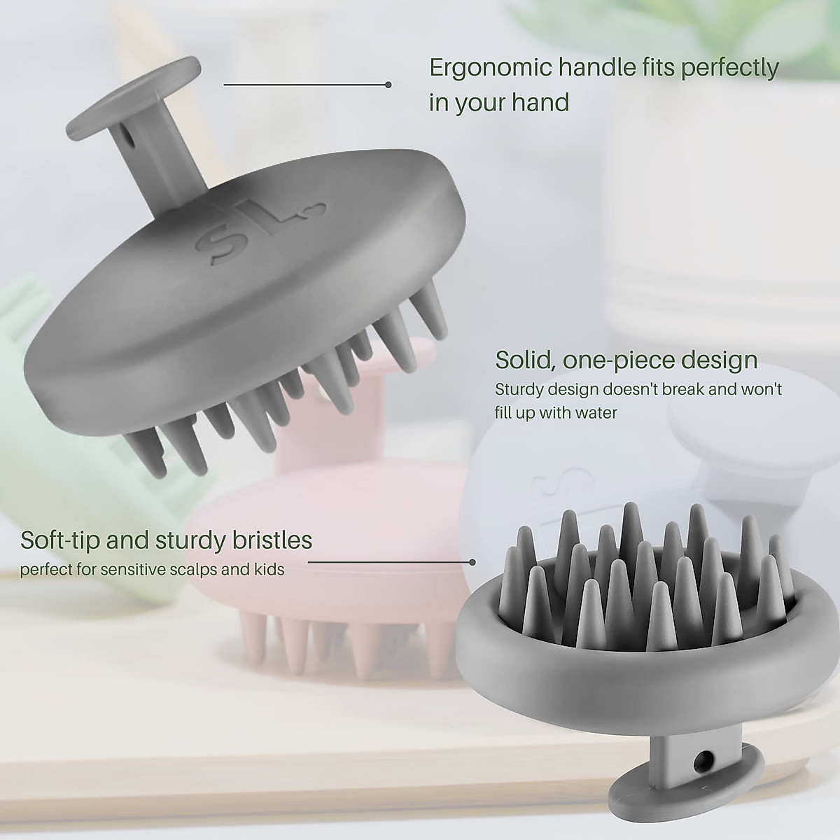 scalpluv | Scalp Massager Hair Brush, 3 in 1 Hair Massager, Exfoliator, Promotes Hair Growth, Dandruff Treatment, Waterproof Shower Scalp Scrubber with Soft Bristles, Shampoo Scrubber (Rose)