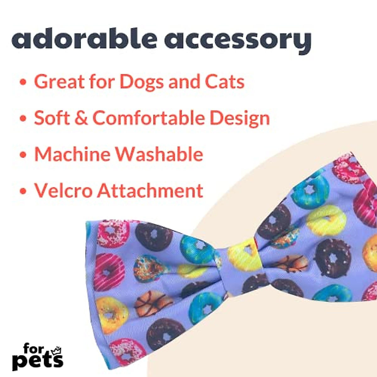 H&K Bow Tie for Pets | Donut Lovers (Small) | Velcro Bow Tie Collar Attachment | Fun Bow Ties for Dogs & Cats | Cute, Comfortable, and Durable | Huxley & Kent Bow Tie