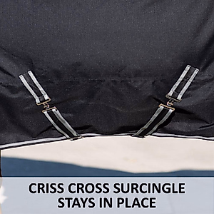 STORM SHIELD Horse Turnout Blanket | Attached Neck Cover | Heavy Weight - 380 Grams | Size 74 - Black | 1200 Denier | Criss-Cross Surcingle | Waterproof, Windproof & Breathable