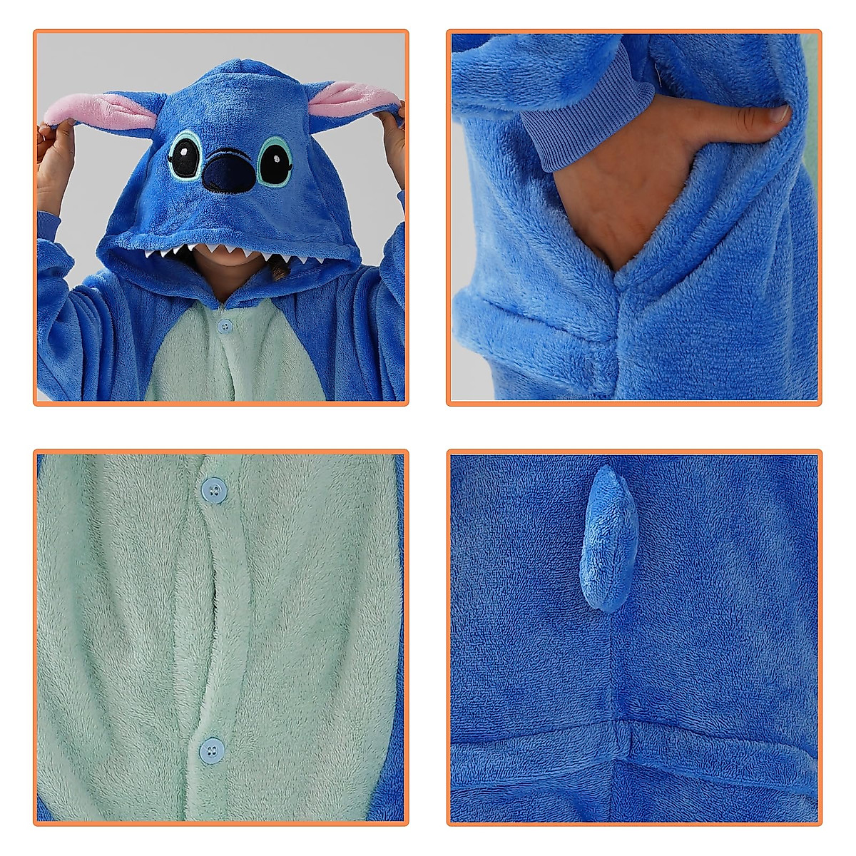 SCOPUCI Unisex Children Animal Onesie Pajamas,Kids Flannel Halloween Cosplay Costume/Homewear/Sleepwear(Blue-a,5-6 Years)
