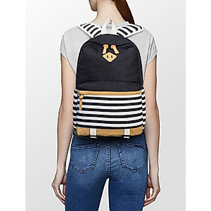 Leaper Navy Style School Laptop Backpack Girls Striped Canvas Bookbag Black