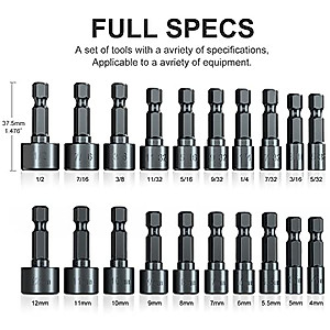 BROPPE 20Pcs Power Nut Driver Set for Impact Drill, SAE and Metric 1/4” Hex Head Drill Bit Set Screwdriver Socket Set, High Hardness CR-V Steel, Quick Change Chuck Socket Wrench Screw Impact Nutsetter
