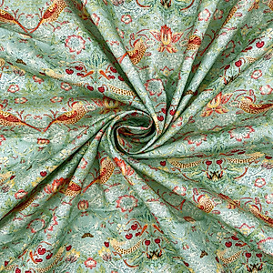 Cotton Fabric - William Morris Strawberry Thief Duck Egg Blue Green Taupe- Floral & Bird Print - Craft Fabric Material Metre