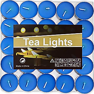 OUO Tea Lights Candles, 50 Pack Smokeless Candles,Small Candles, Dripless & Long Lasting Mini Tealight Candles for Mood, Dinners, Parities, Home, Decoration, Wedding, Crafts(Blue)