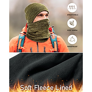 Winter Beanie Hat Scarf for Men Women Knit Thick Fleece Lined Warm Windproof Ski Skull Cap Neck Warmer Gaiter Face Scarf Set