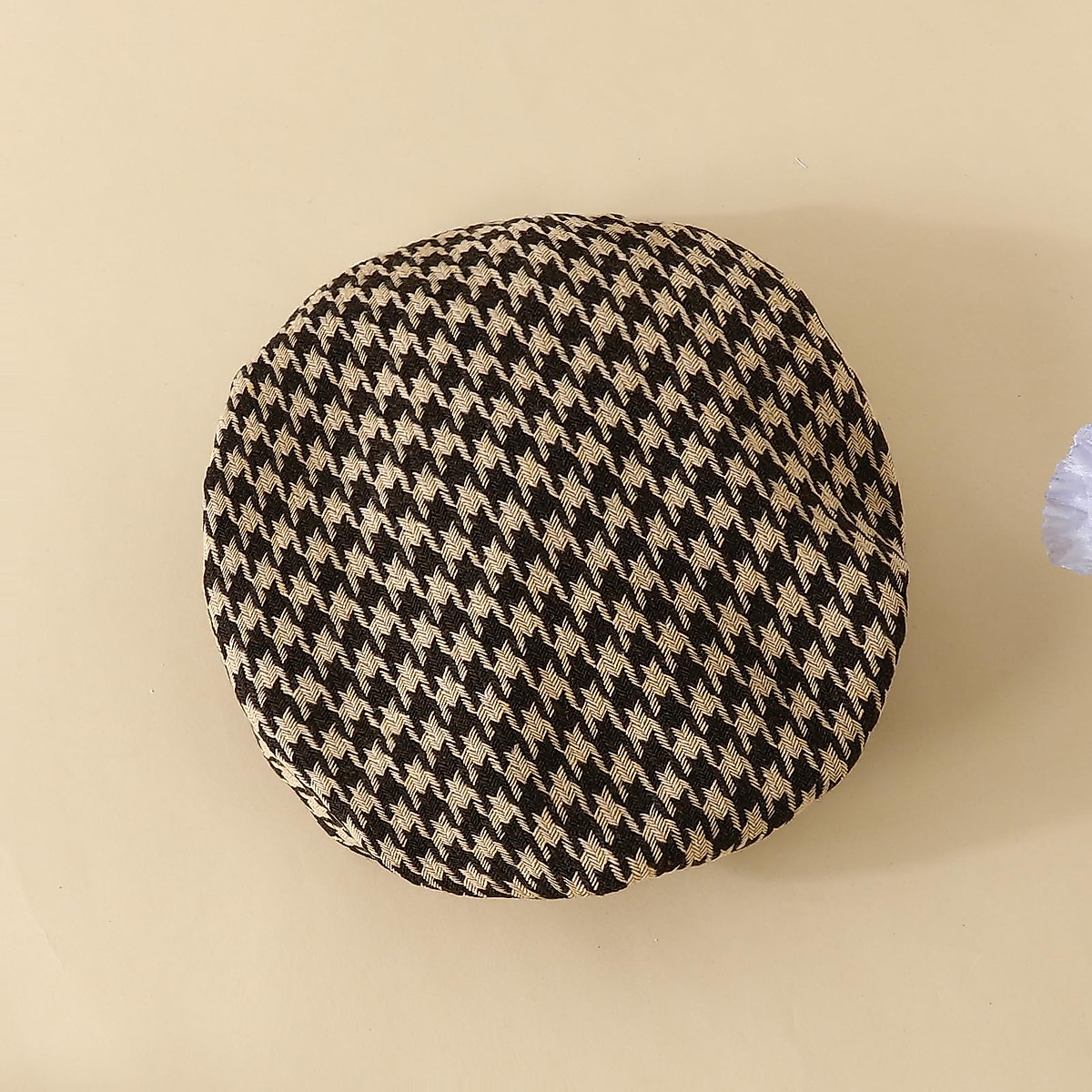 TUSFTAY Toddler Baby Girl Outfits Fall Winter Clothes Ribbed Long Sleeve Tops Houndstooth Print Mini Skirts Beret 3PCS Set (B White, 18-24 Months)