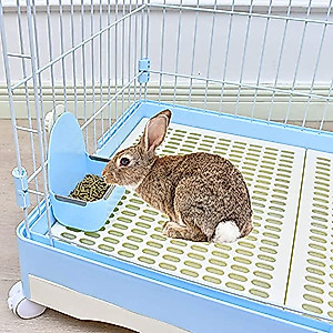 kathson Food and Water Bowl Cage Feeder for Rabbits Dish Feeder Removable Hanging Spill Proof Anti Bite for Rabbit, Guinea Pig, Chinchilla, Hamster, Ferret (Blue)