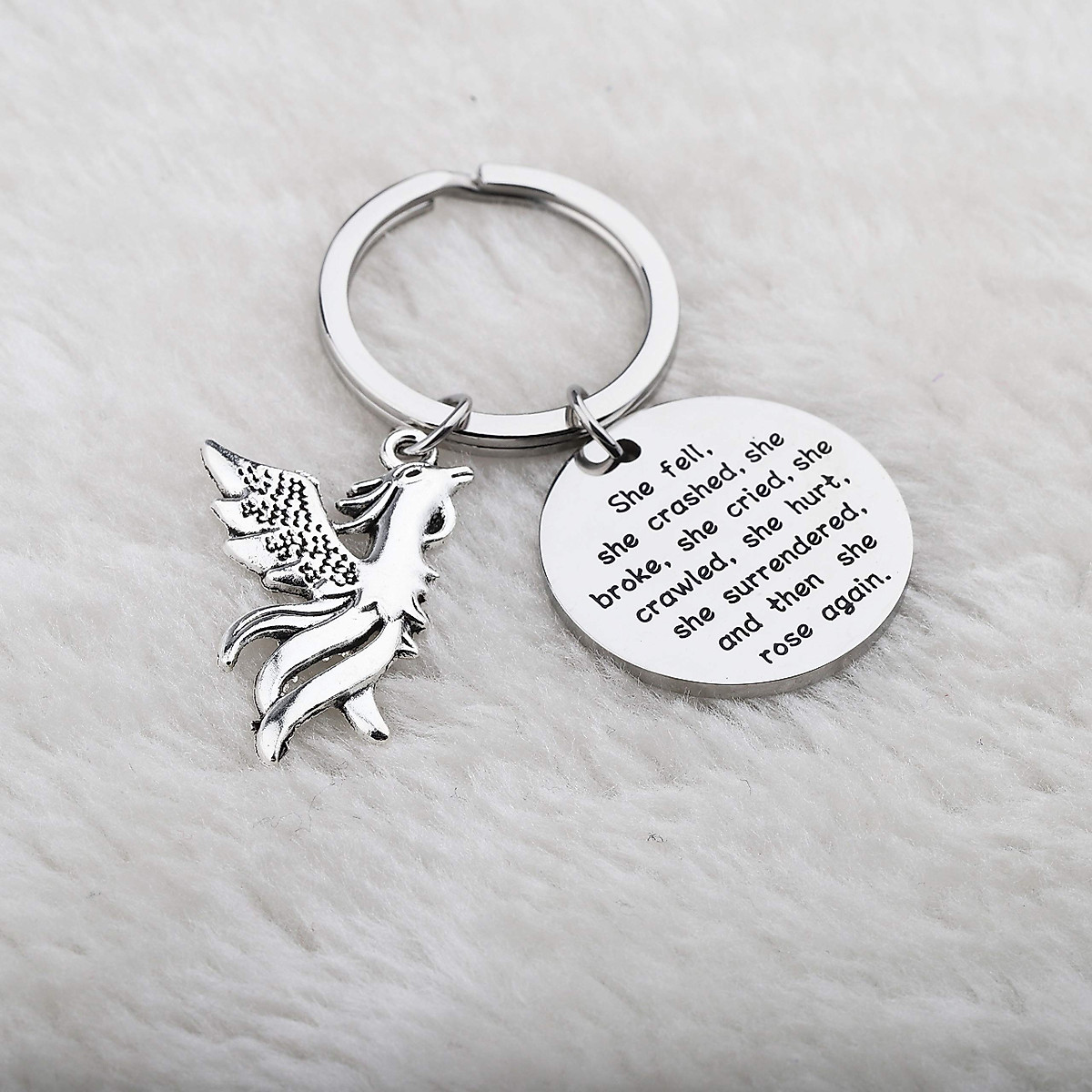 BAUNA Phoenix Encouragement Keychain Phoenix Jewelry For Friends She Fell She Broke and Then She Rose Again Phoenix Charms (Phoenix Encouragement Keychain)