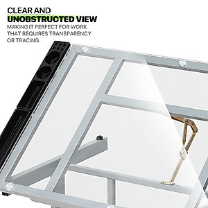 Magshion Drafting Table Artist Desk with Adjustable 65° Tilting Clear Glass Tabletop, Portable Art Desk with 2 Storage Drawers and 2 Lockable Rolling Casters for Artists Painters Student (Clear)