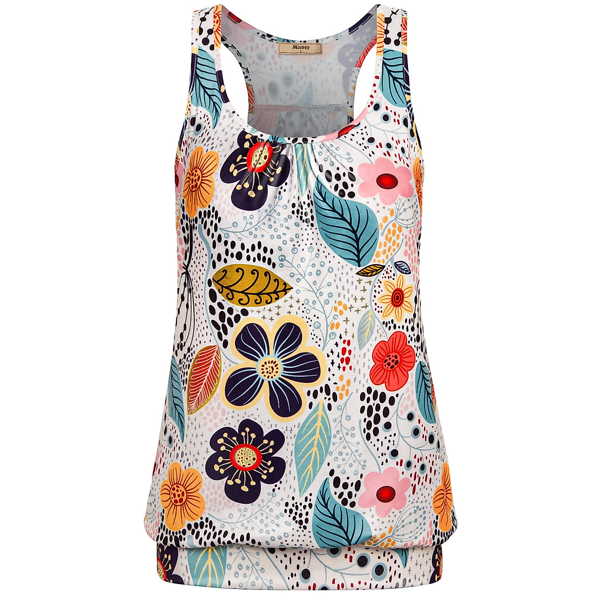 Miusey Shirts to Hide Belly Fat Women Womens Tank Tops Loose Fit Racerback Yoga Tops Workout Tunic Tops Zumba Clothes White Flower Large