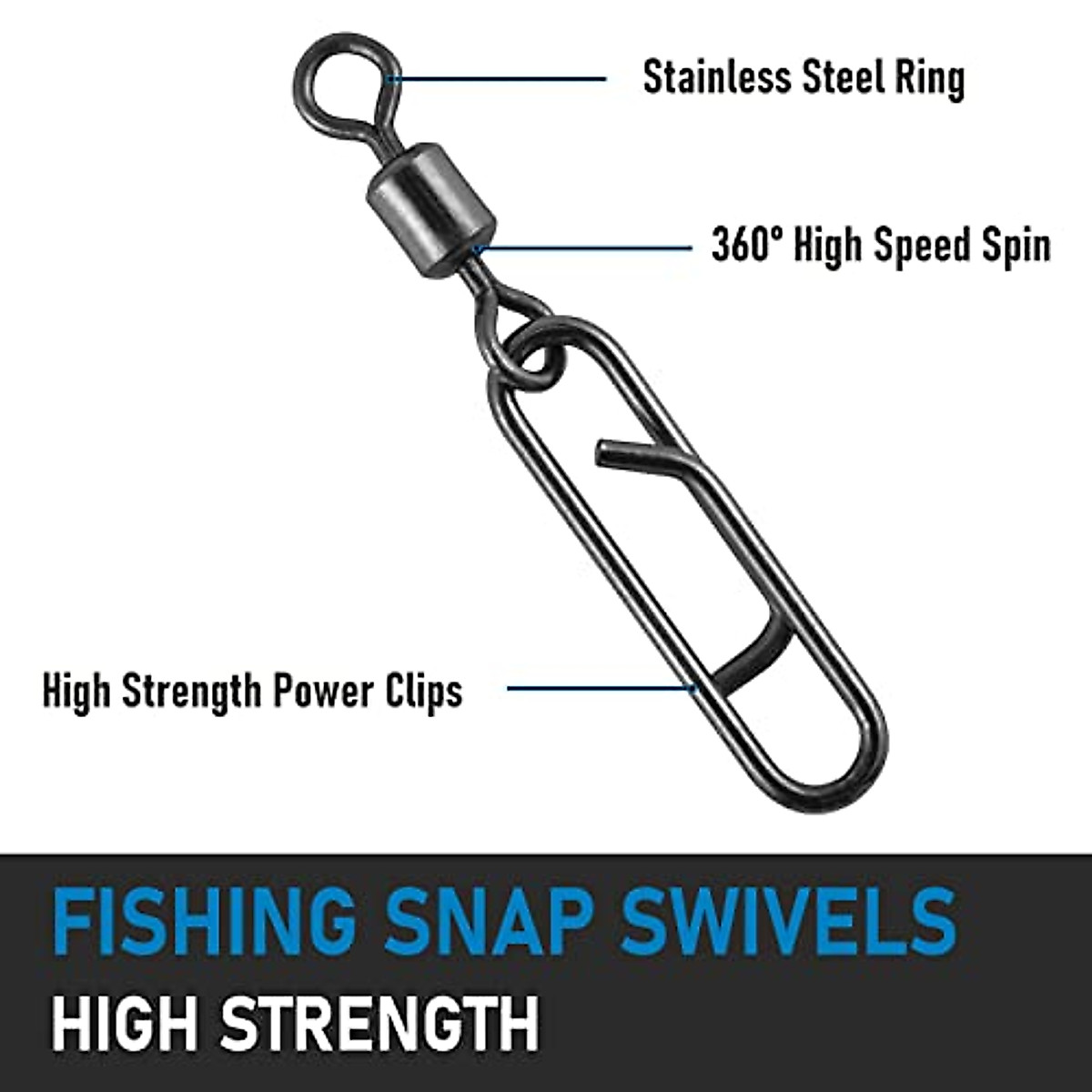 Dr.Fish 20 Pack Fishing Power Clips Swivels Barrel Snap Swivels Quick Change Fishing Snap Connector High Strength Speed Clips Swivels Fishing Tackles Freshwater Saltwater 66LB