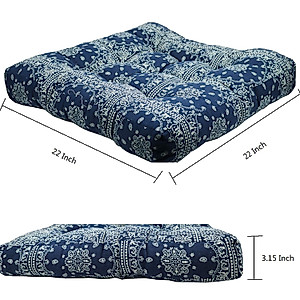 HIGOGOGO Blue Mandala Square Floor Pillow, Bohemian Style Seating Pouf Meditation Pillow Indian Cushion for Floor Yoga Seating Pad Boho Decor for Home Party Garden, 22x22 Inch, Navy Blue