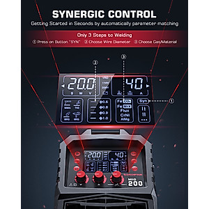 ARCCAPTAIN MIG Welder, 200Amp 6 in 1 Gas MIG/Gasless Flux Core MIG/Stick/Lift TIG/Spot welding/Spool Gun 110V/200V Aluminum Multi Process Welding Machine with LED Digital Display, Burn Back Adjustment