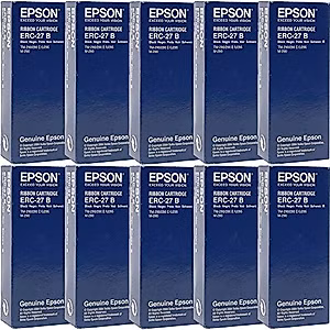 Genuine Epson (ERC-27B) 10-Pack Black Ribbon Cartridge Black for Epson POS Printers: TM290, TM295 Dot Matrix - 750000 Character