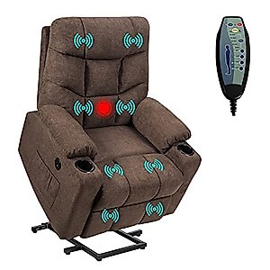 Giantex Power Lift Chair Electric Recliner Sofa for Elderly, Fabric Reclining Sofa w/ 8 Point Massage & Lumbar Heat, 2 Side Pockets Cup Holders USB Charge Port, Motorized Sofa Chair for Living Room