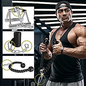 A2ZCARE Combo LAT Pull Down Attachment - Cable Machine Accessories for Home Gym with Multi Option: V-Handle, Tricep Rope, D-Handle, V-Shaped Bar, and Rotating Bar (Snap Hook (Set of 4))