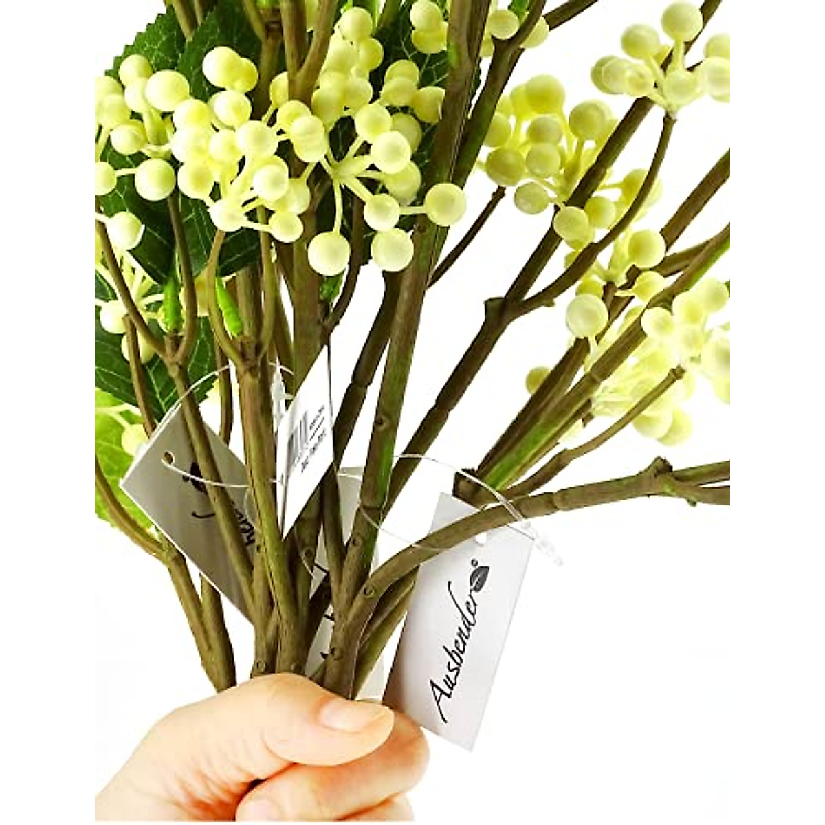 AUSBENDER DewberrySpray 5pcs Berry Spray Americana／Picks Faux Berry 30.7" Blossom Tall Plant Outdoor Floral Arrangement Decoration Berries Crafts Home Decor Holiday Wedding Parties Primitive(White)