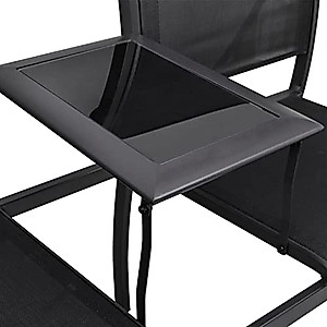 EVERSTRO 2 Seater Patio Bench 51.6" Steel and Textilene Black,Contemporary Double Outdoor Patio Chair with GlassTop Shelf in Black Garden Furniture, Outdoor Seating