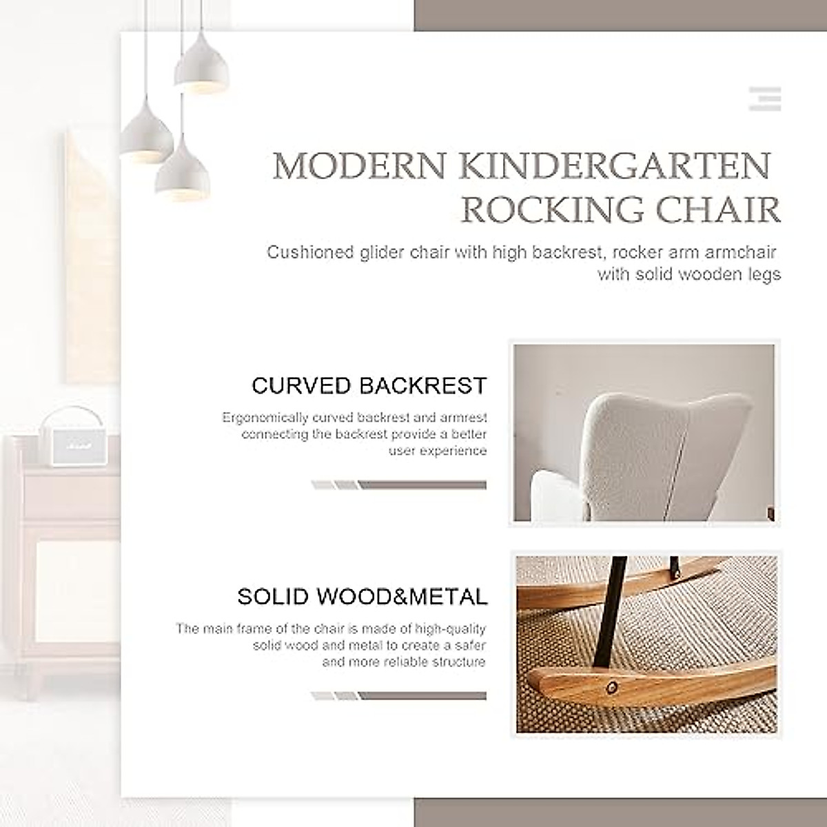 Virabit Small Rocking Chair Nursery, Upholstered Glider Rocker Rocking Armchair for Baby Nursery, Comfy Accent Chair for Nursery, Living Room, Bedroom (Beige)