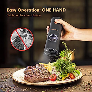 SIMPLETASTE Electric Salt and Pepper Grinder Set, One-Handed, Battery Powered, Adjustable Coarseness, LED Light, Pepper mills with stand, Seasoning Tools for Kitchen, Dining or Gifting