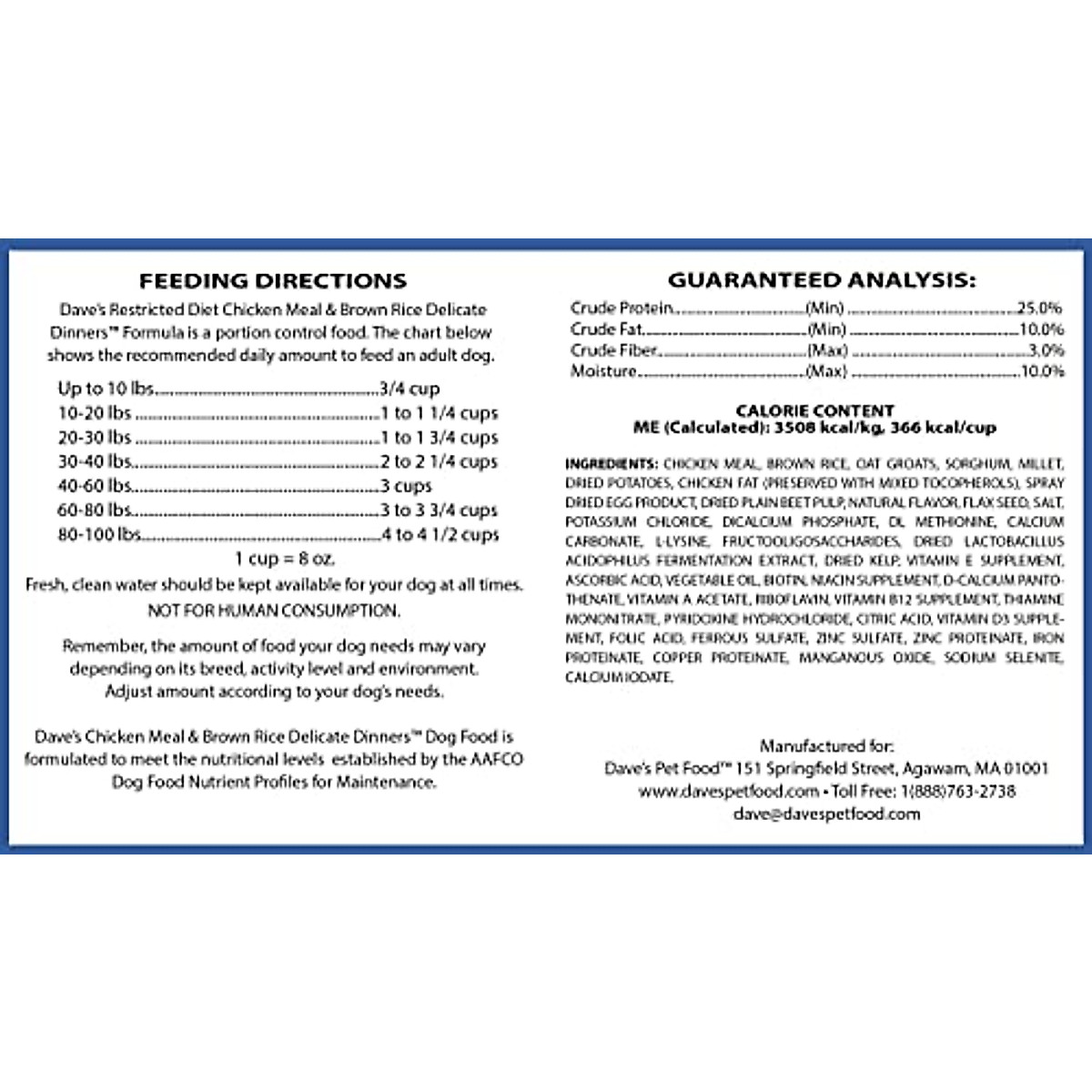 Dave's Natural Pet Food | Restricted Diet Chicken Meal & Brown Rice Dry Dog Food | Solve Food Sensitivities Naturally | Family Owned, Made in USA, for All Life Stages | 4# Bag