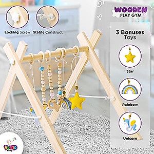 90210 Baby Wooden Baby Play Gym – Wooden Play Gym with 6 Hanging Toys, Baby Gym Activity Center for Educational and Creative Learning
