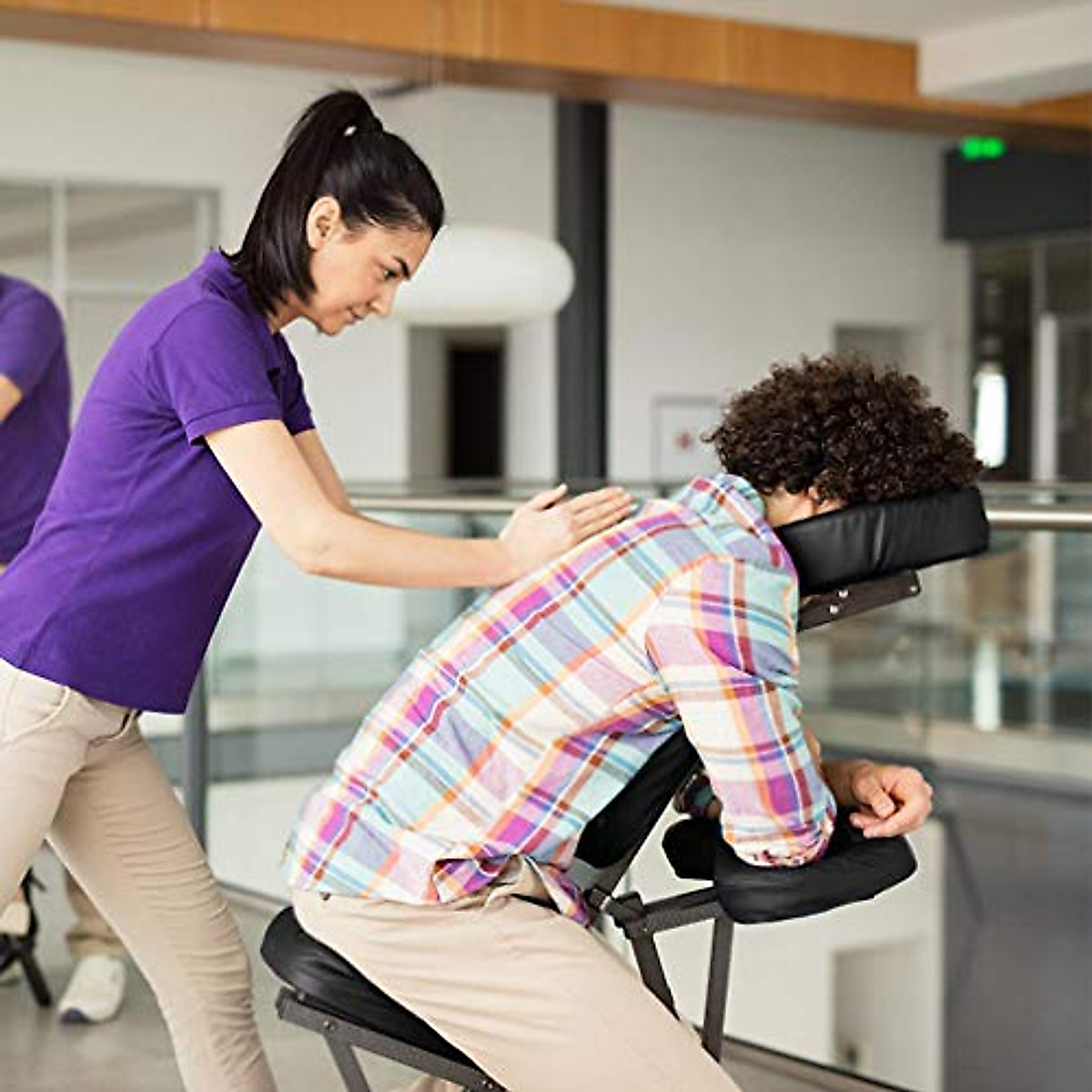 Massage Chair Portable Massage Chairs Tattoo Folding Chairs High-Density Sponge Height Adjustable Face Cradle Light Weight Travel Spa Seat W/Carring Bag (Black)