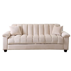 Legend Furniture Convertible Comfortable Sleeper Velvet Sofa Couch with Storage for for Living Room Bedroom Sofabed, 83'', Cream