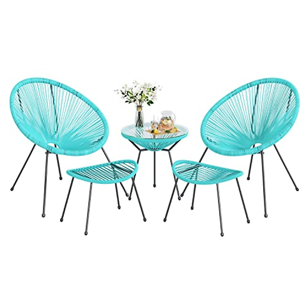 Flamaker 5 Piece Patio Furniture Acapulco Chairs Outdoor Conversation Set All-Weather Plastic Rope Lounge Chair Modern Patio Chairs Set for Porch, Lawn, Balcony, Poolside (Blue)