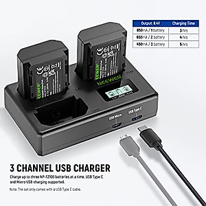 NEEWER NP-FZ100 Replacement Battery and Charger Set, 3 Pack 2280mAh NP-FZ100 Battery&Triple Slot USB Charger Compatible with Sony A1, A9, A9 II, A7R IV, A7S III, A7 III, A7 IV, A6600, A7C