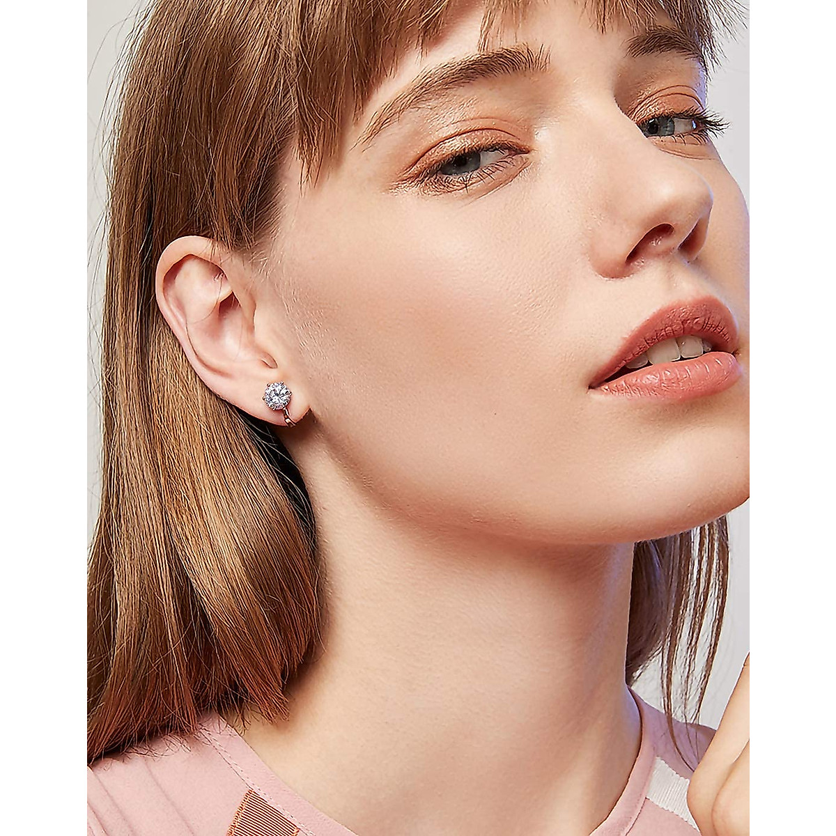 14K Rose Gold Plated 1.5 Carat CZ Clip-On Earrings - 7.5mm Round Cut Simulated diamond Clip-ons