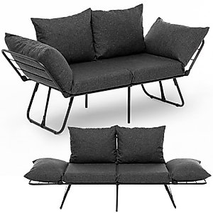 Pluffz Modern Folding Futon Sofa Bed Convertible Recliner Lounge for Living Room - Comfortable Sleeper Couch with Adjustable Armrests, Full Size Mattress, Ideal for Small Spaces, Offices and RVs
